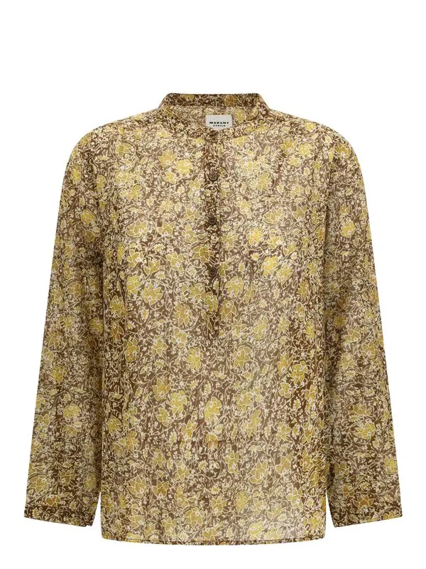 MARANT ETOILE Marant Étoile Maria Blouse Floral Print Cotton Voile - Khaki