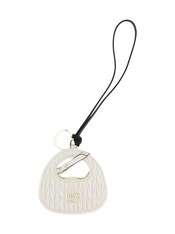 Miu Miu Wander Bag Leather Keyring - White