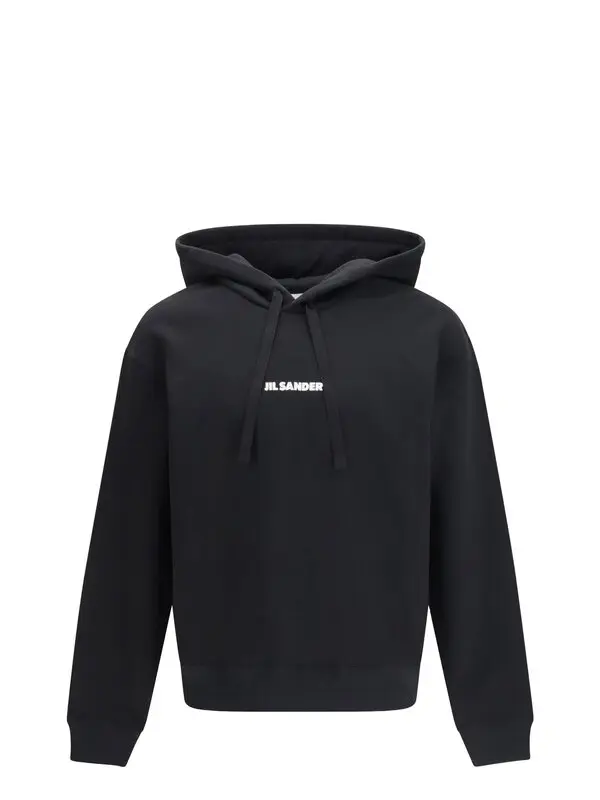 JIL SANDER Cotton Logo Detail Hoodie - Black
