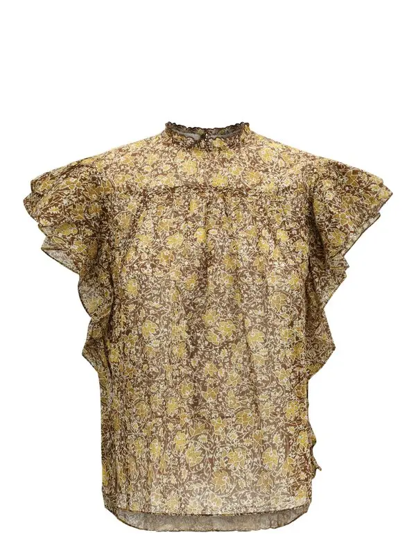 MARANT ETOILE Marant Étoile Sleeveless Printed Cotton Voile Blouse - Khaki