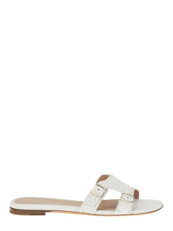 Santoni Leather Buckled Flat Sandals - White