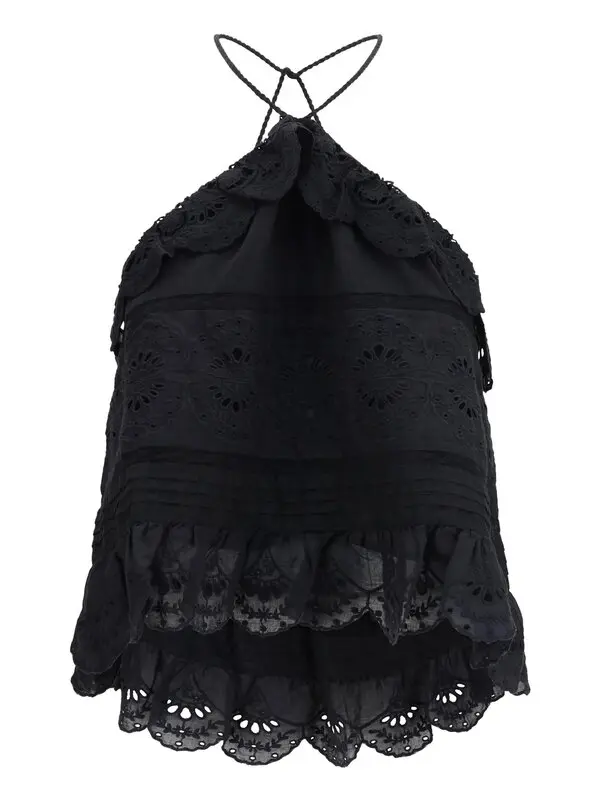 MARANT ETOILE Marant Étoile Prisha Embroidered Ruffle Halter Top - Black