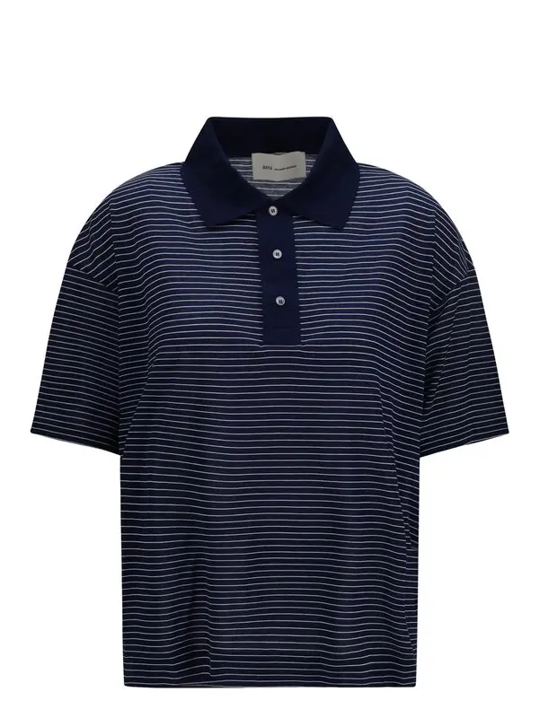 Ami Striped De Coeur Polo - Blue