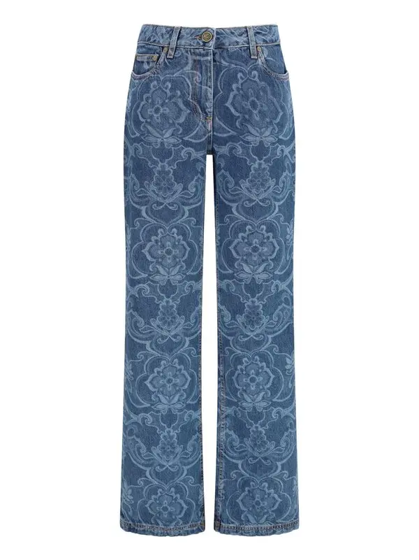 Etro Ornamental Jacquard Denim Jeans - Blue