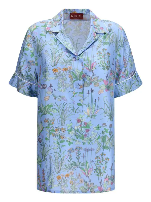 Gucci Printed Silk Twill Shirt - Light Blue