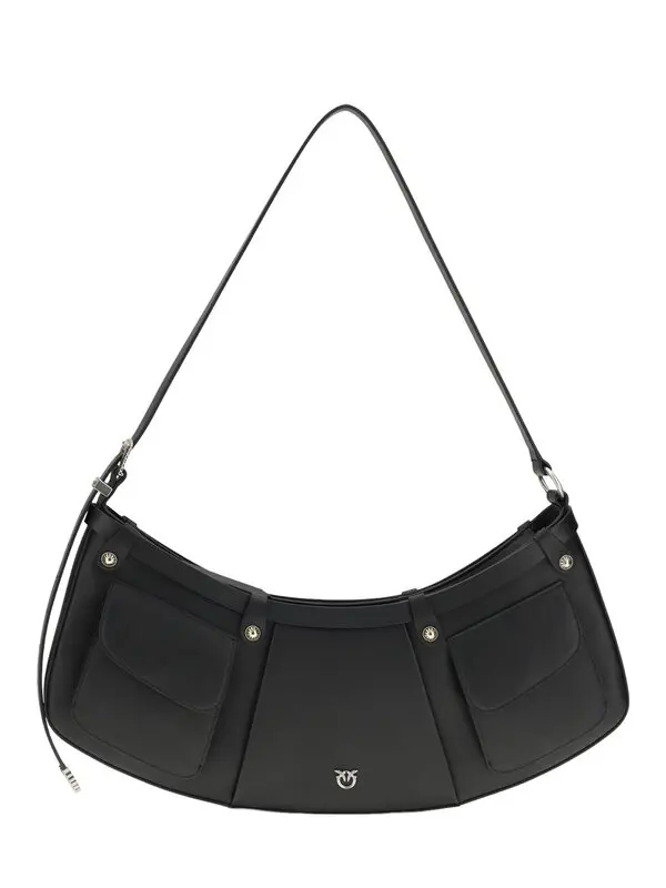 Pinko Large Pocket Body Shoulder Bag In Full-grain Leather - Black
