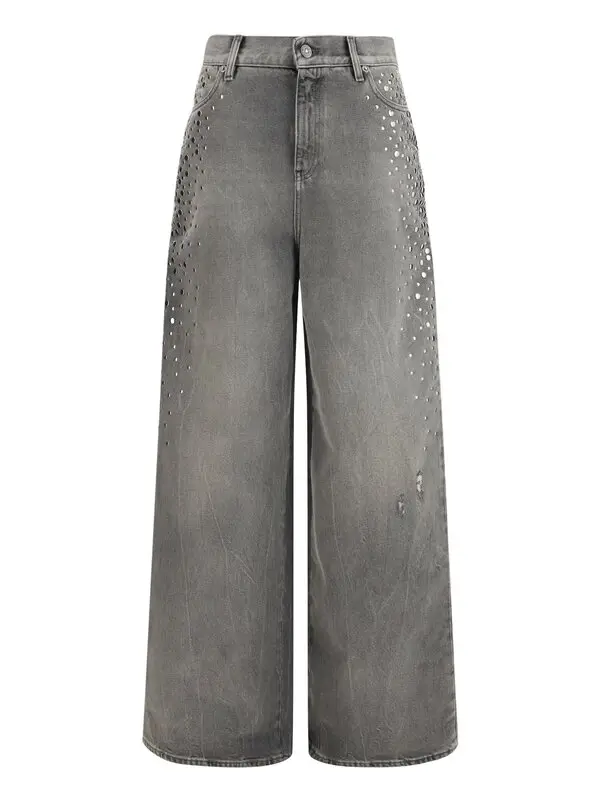 GOLDEN GOOSE Melody Stud Embellished Wide Leg Jeans - Grey