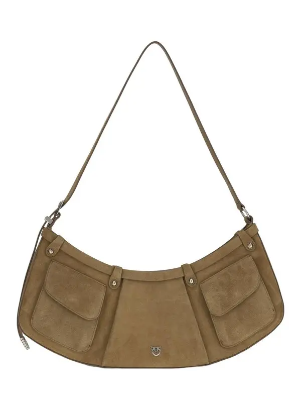 Pinko Suede Large Pocket Body Shoulder Bag - Beige