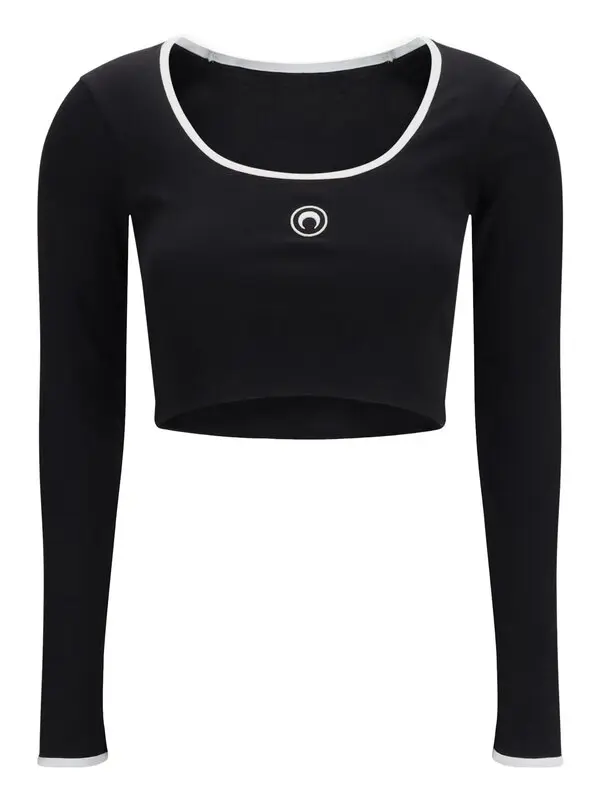 MARINE SERRE Moon Logo Bicolor Jersey Cropped T-shirt - Black