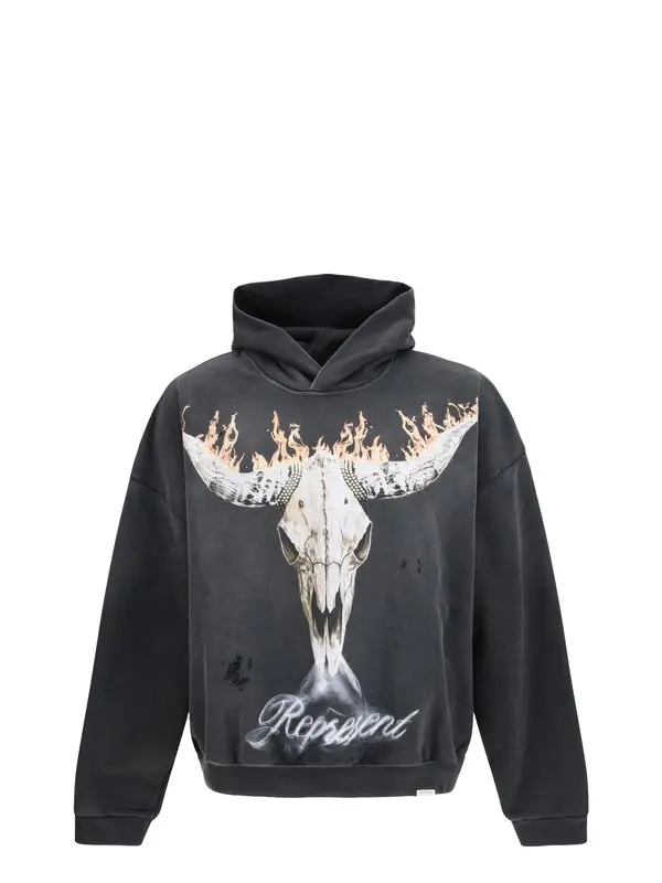 REPRESENT British Cowboys Skull Graphic Hoodie - Grey