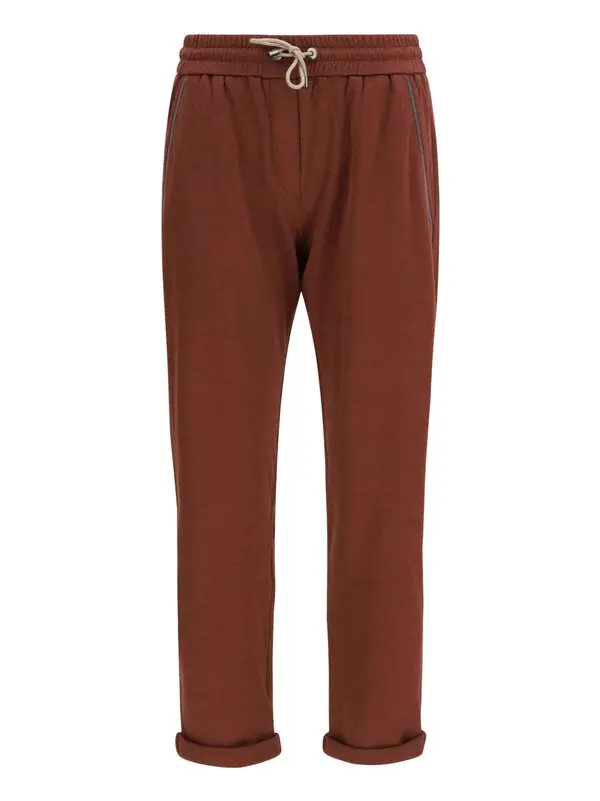 Brunello Cucinelli Embellished Cotton Drawstring Trousers - Bordeaux