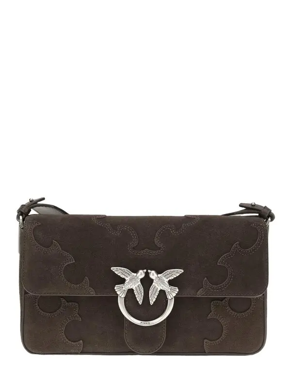 Pinko Love One Slouchy Media Shoulder Bag In Suede - Brown