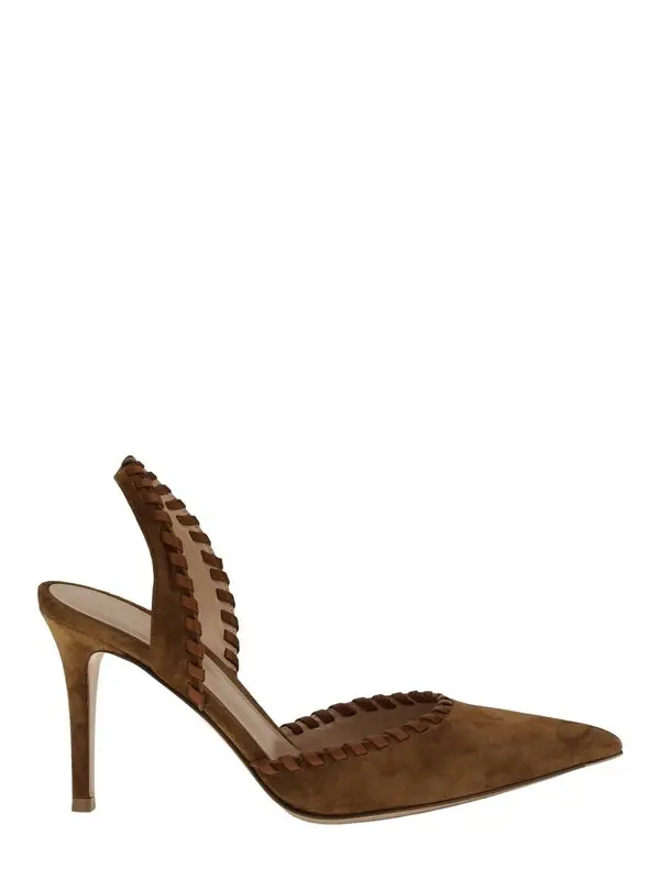 GIANVITO ROSSI Suede Slingback Pumps With Woven Detail - Brown