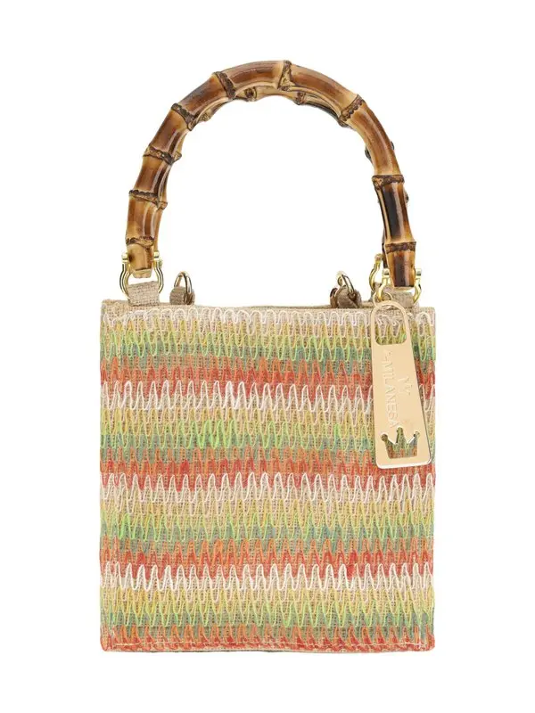LA MILANESA Begonia Raffia Shopper Bag With Bamboo Handles - Multicolour
