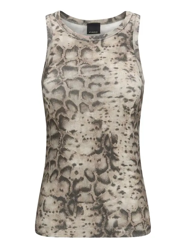 Pinko Snakeskin-print Ribbed Knit Tank Top - Beige