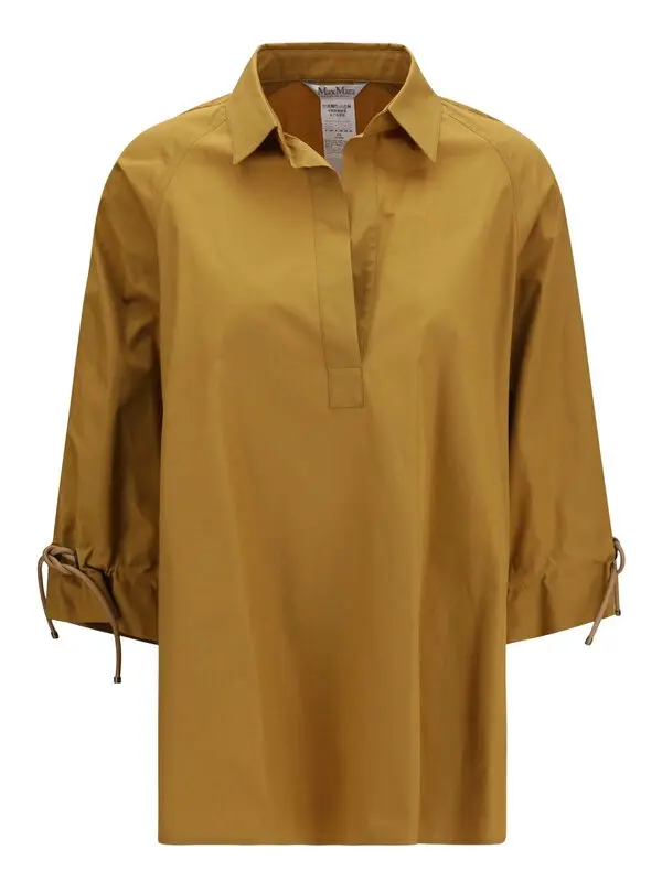 Max Mara Madorni Cotton Shirt With Drawstring Sleeves - Beige
