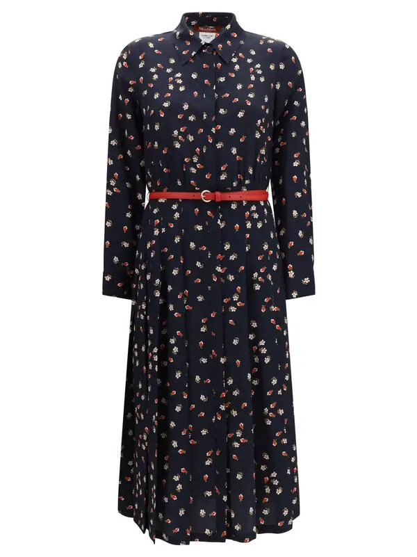 Max Mara Stelmo Floral Print Silk Dress With Belt - Blue