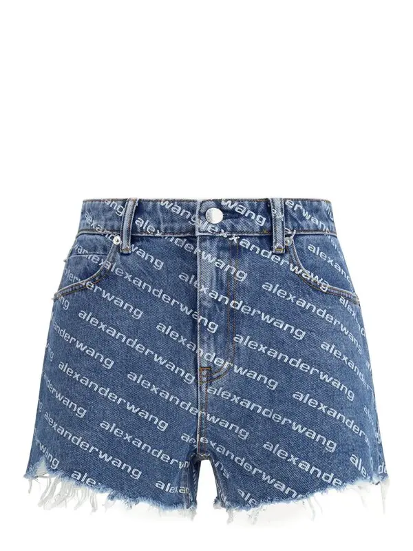 Alexander Wang All-over Logo Denim Shorts - Blue