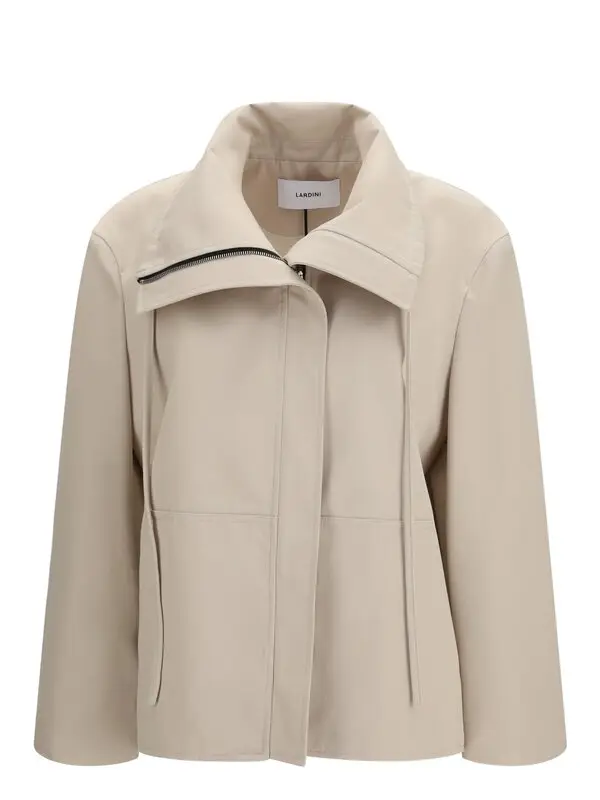 LARDINI High-collar Zip-up Jacket - Beige