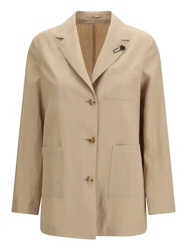 LARDINI Single-breasted Wool And Cotton Jacket With Notch Lapel - Beige