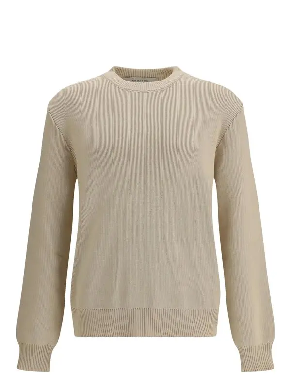 GOLDEN GOOSE Ribbed-knit Crewneck Sweater With Back Logo Detail - Beige