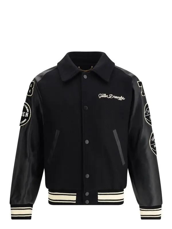 GOLDEN GOOSE Wool Bomber Jacket With Leather Sleeves - Black