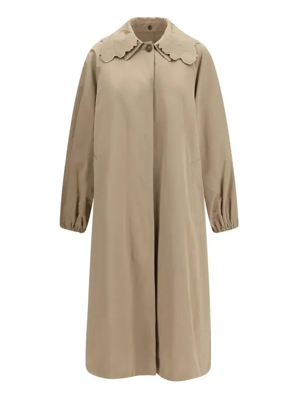 Fabiana Filippi Long Ottoman Trench Coat With Embroidered Collar - Beige