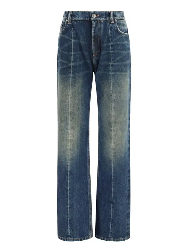 Versace Distressed Straight-leg Denim Jeans - Blue