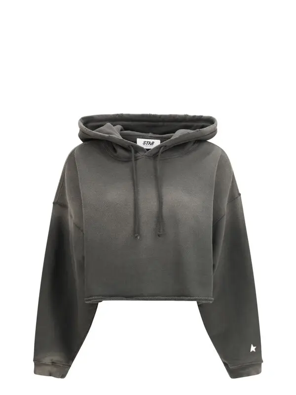 GOLDEN GOOSE Cropped Hoodie With Drawstring And Distressed Wash - Grey