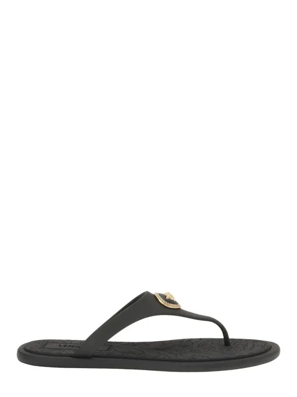 Versace Rubber Thong Sandals With Medusa Appliqu - Black