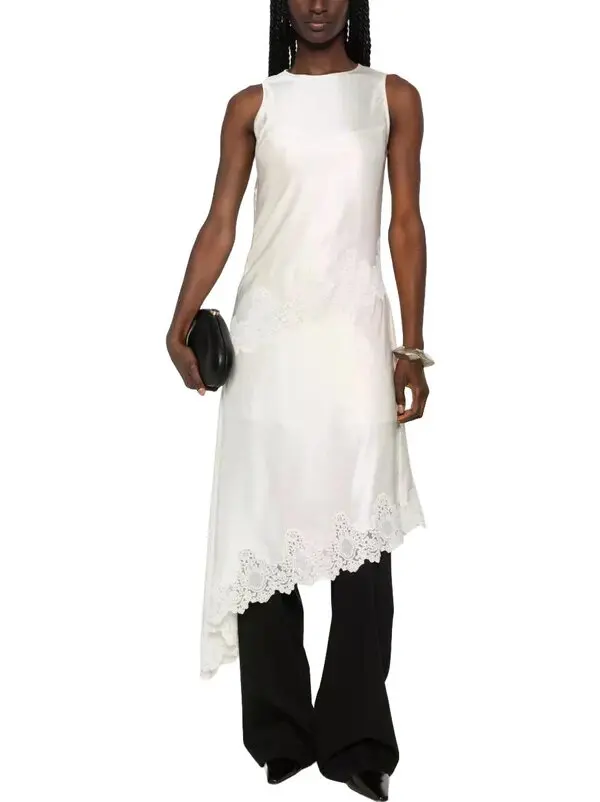 Sandro Lace Trim Asymmetric Midi Dress - Neutrals