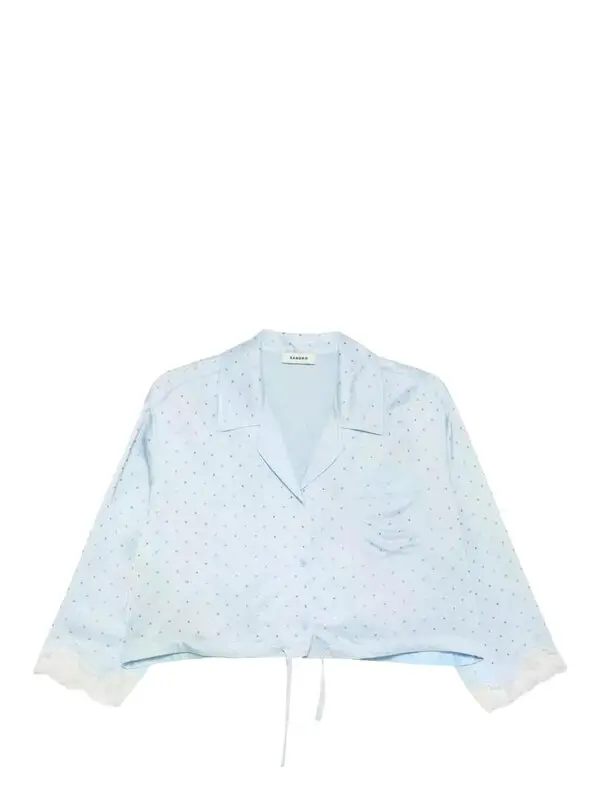 Sandro Cropped Rhinestone Embellished Shirt - Blue