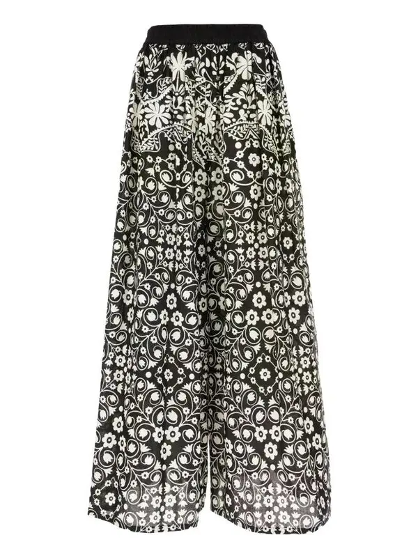 Max Mara Floral Print Palazzo Pants - Black