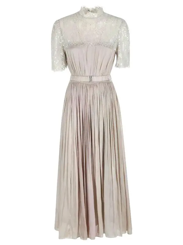 NISSA Lace-panelled Sequin-embellished Midi Dress - Neutrals