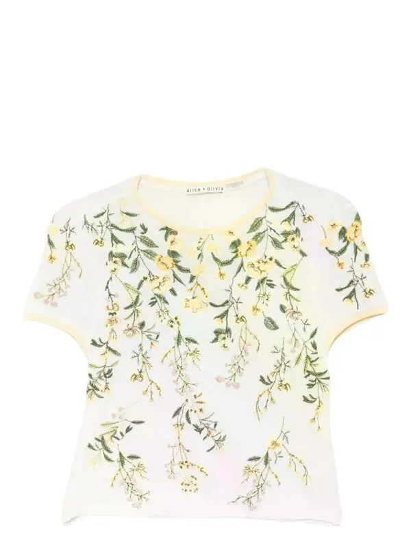Alice + Olivia Floral Embroidered T-shirt - Neutrals
