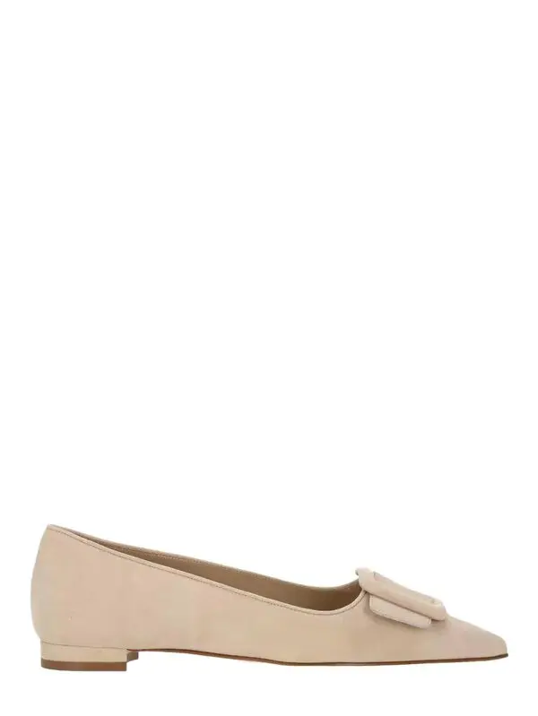 Manolo Blahnik Beige Suede Buckle Detail Pointed Toe Pumps - Neutrals