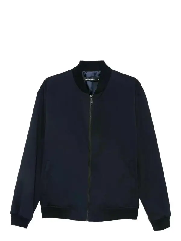Karl Lagerfeld Ribbed-trim Zip-up Bomber Jacket - Blue