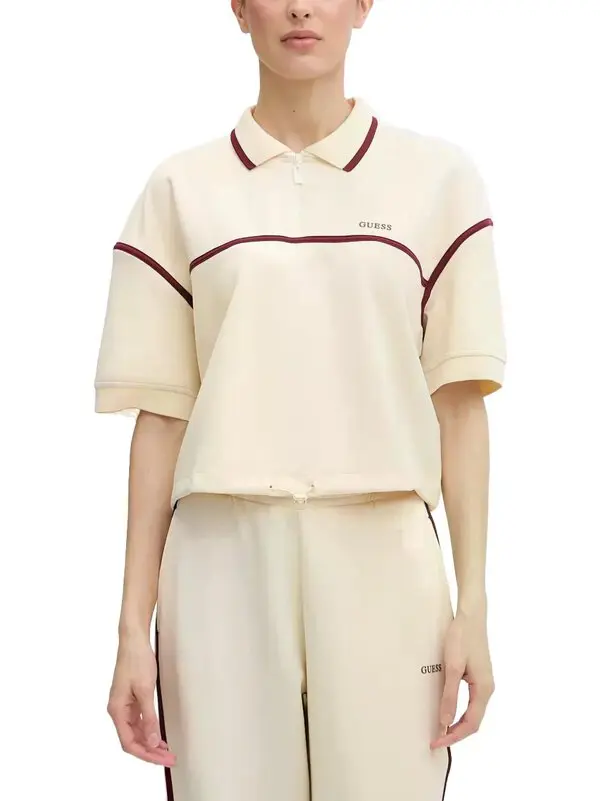 Guess Piped Drawstring-hem Polo Top - Neutrals