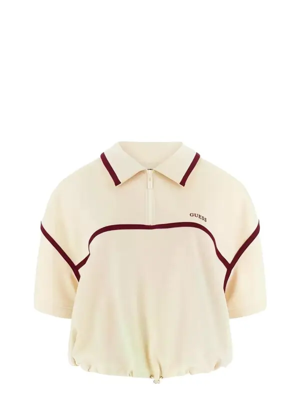Guess Piped Drawstring-hem Polo Top - Neutrals