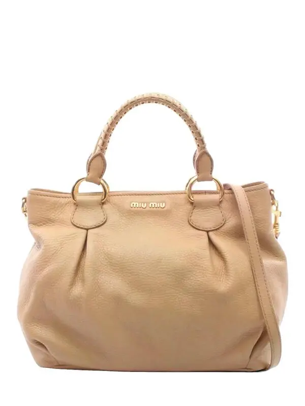 Miu Miu Grained Leather Tote Bag - Neutrals