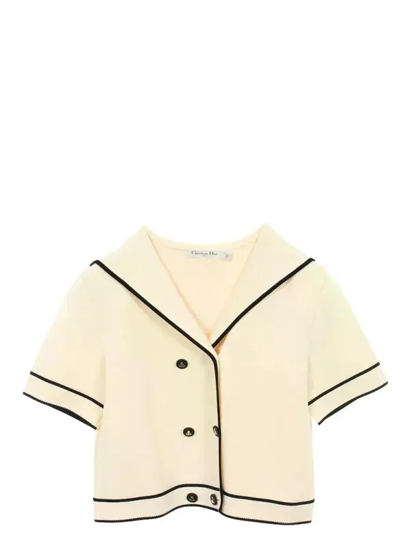 Dior Off-white Textured Sailor Collar Short Sleeve Jacket - Neutrals