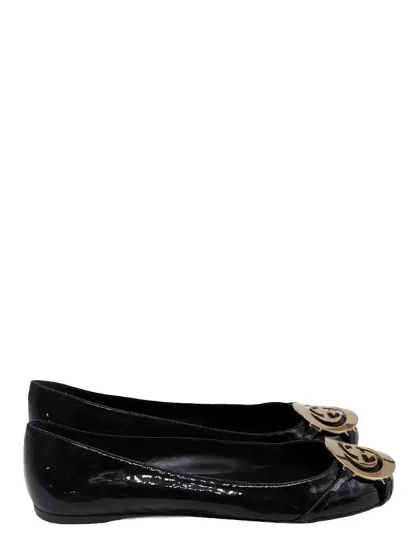 Gucci Patent Leather Gg Enamel Ballet Flats - Black