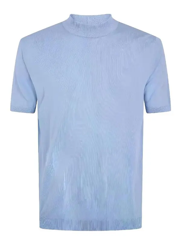 ROBERTO COLLINA Fine-knit Mock-neck T-shirt - Blue
