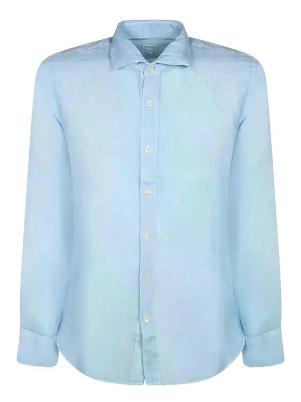 120% Lino Spread-collar Buttoned-cuff Shirt - Blue