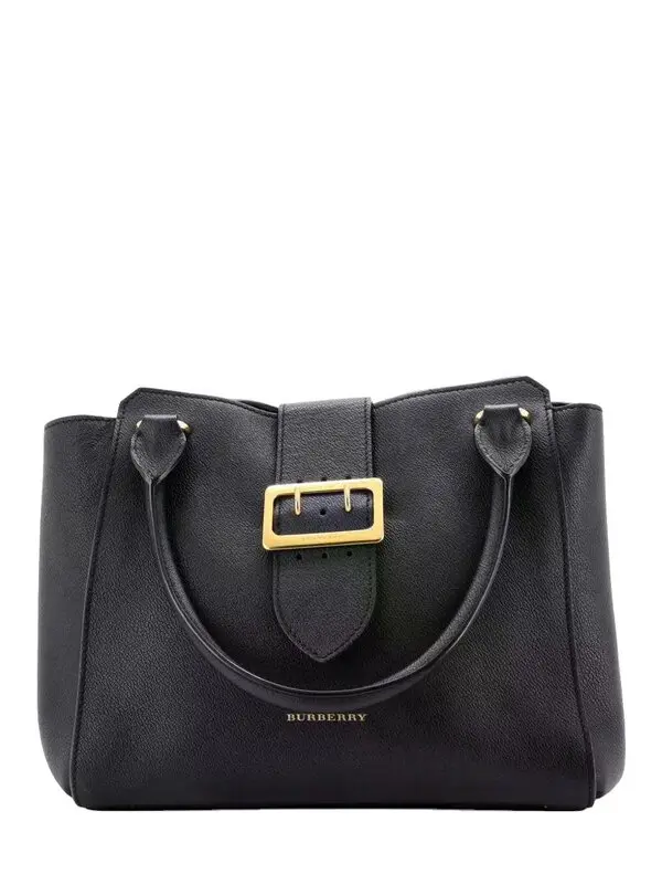 Burberry Buckle Leather Medium Tote Bag - Black