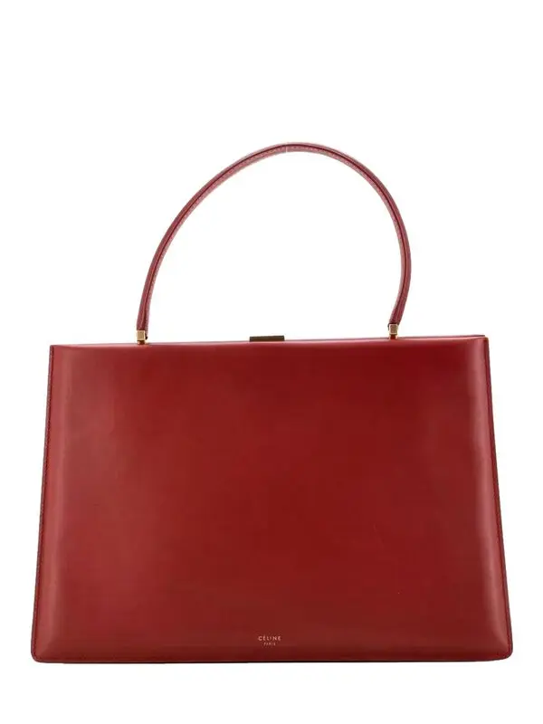 Celine Clasp Top Handle Bag Leather Medium Satchel - Red