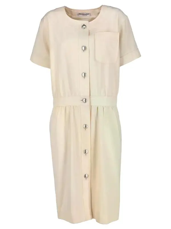 Saint Laurent Button-up Short-sleeve Dress - Neutrals