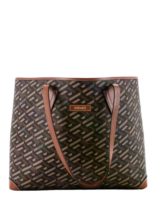 Versace La Greca Signature Coated Canvas Medium Tote Bag - Brown