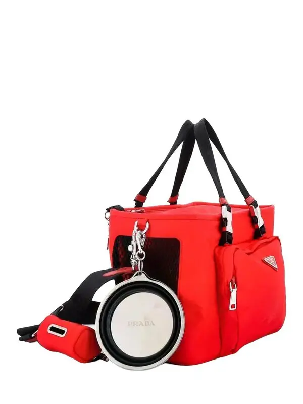 Prada Convertible Pet Carrier Re-nylon With Mesh Satchel - Red