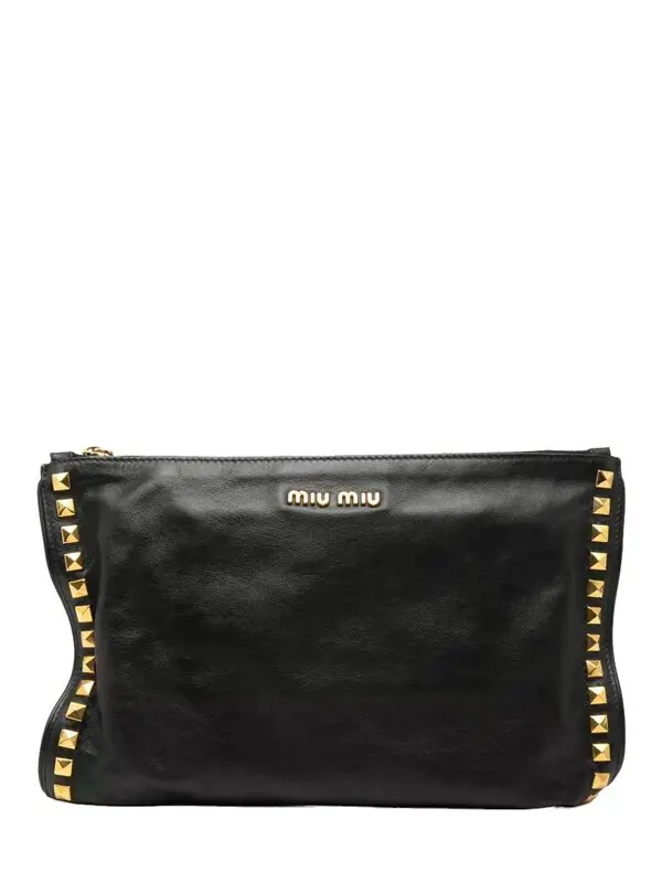 Miu Miu Studded Leather Zip Clutch Bag - Black